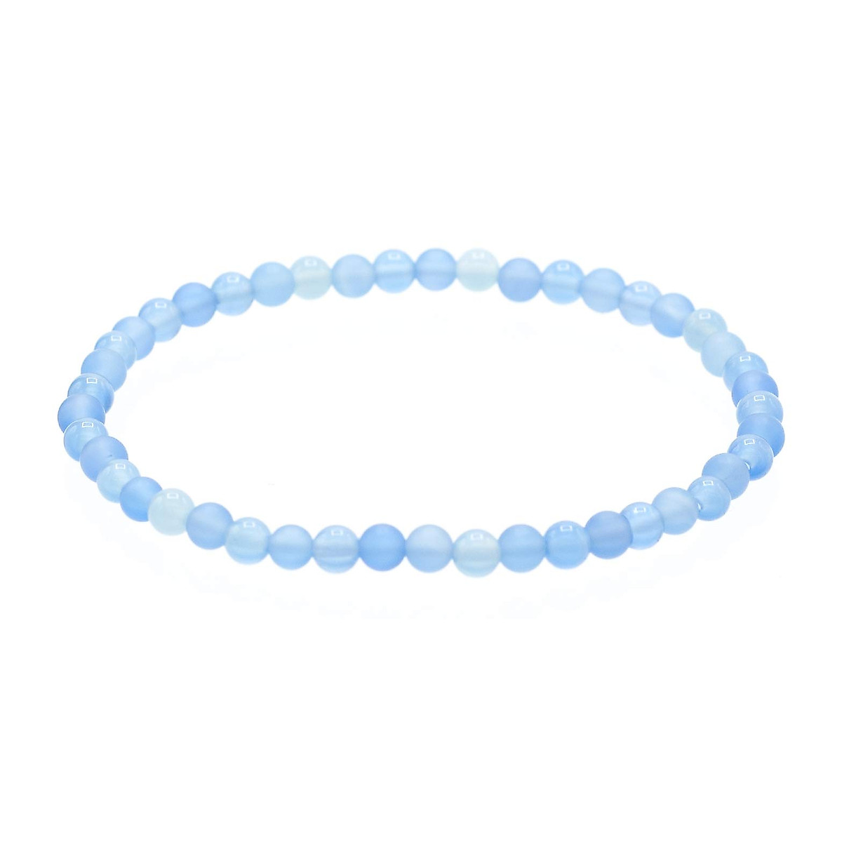 LTC Designs Alternating Matte and Glossy 4 mm Round Blue Quartz Stretch Bracelet, 8"