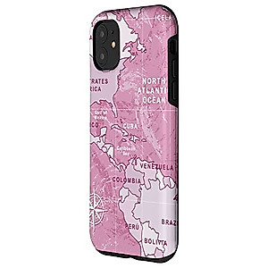 iPhone 11 Pink World Map Ocean America Case