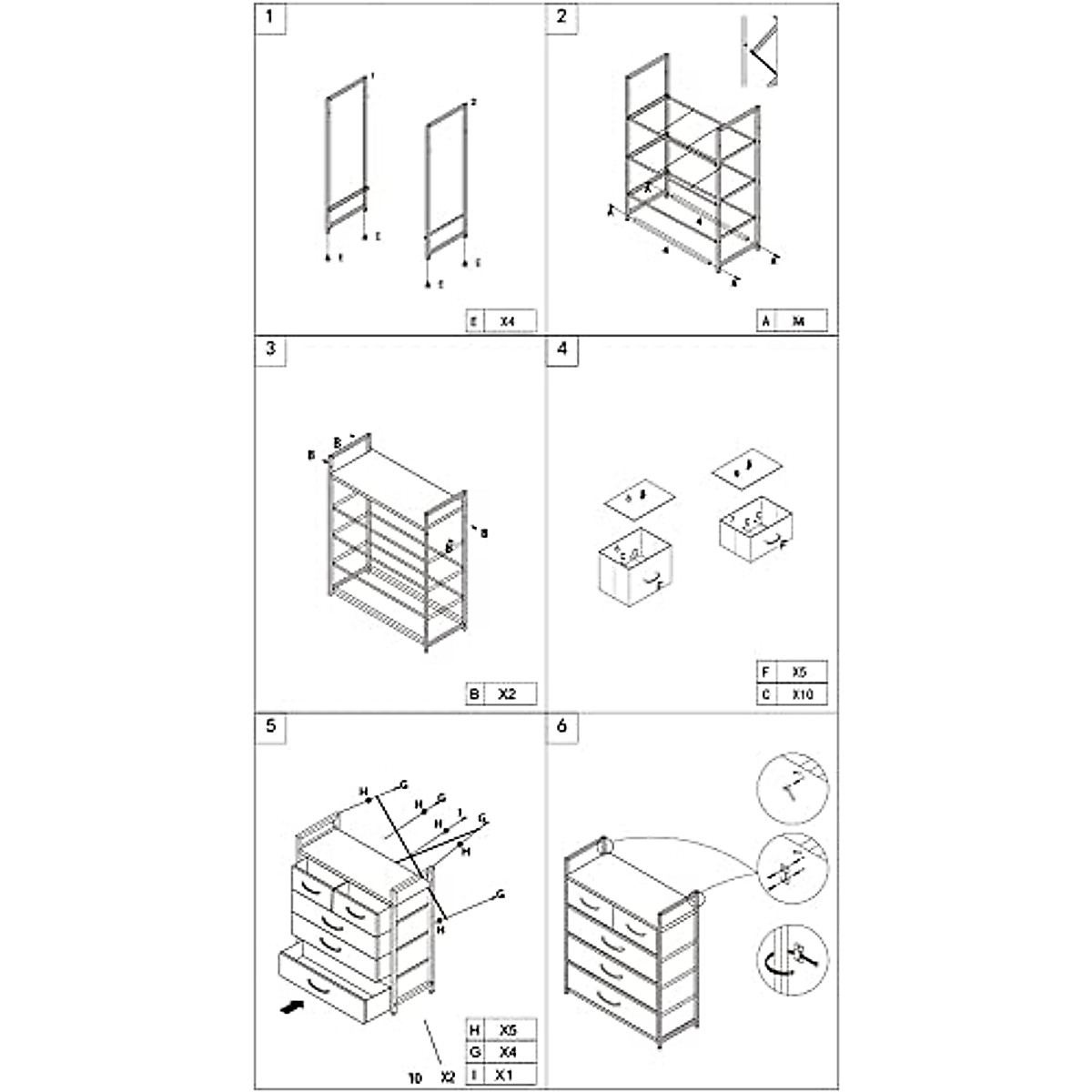 AZL1 Life Concept Storage Dresser Furniture Unit - Large Standing Organizer Chest for Bedroom, Office, Living Room, and Closet - 5 Drawers Removable Fabric Bins - Dark Grey