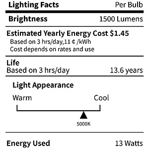 CYLYT 100W Equivalent Bright LED Light Bulbs, Daylight White 5000K A19 Lightbulbs, Focos LED para Casa, for Kitchen Bedroom Indoor, 1500 Lumens, E26 Standard Base, 4-Pack, Non-Dimmable