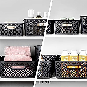 BINO l Plastic Storage Bins, Large - Black l THE BLOSSOM COLLECTION l Multi-Use Organizer Bin l Built-in Handles l Plastic Woven Basket for Organizing l Pantry Storage Basket l Home Organizing Basket