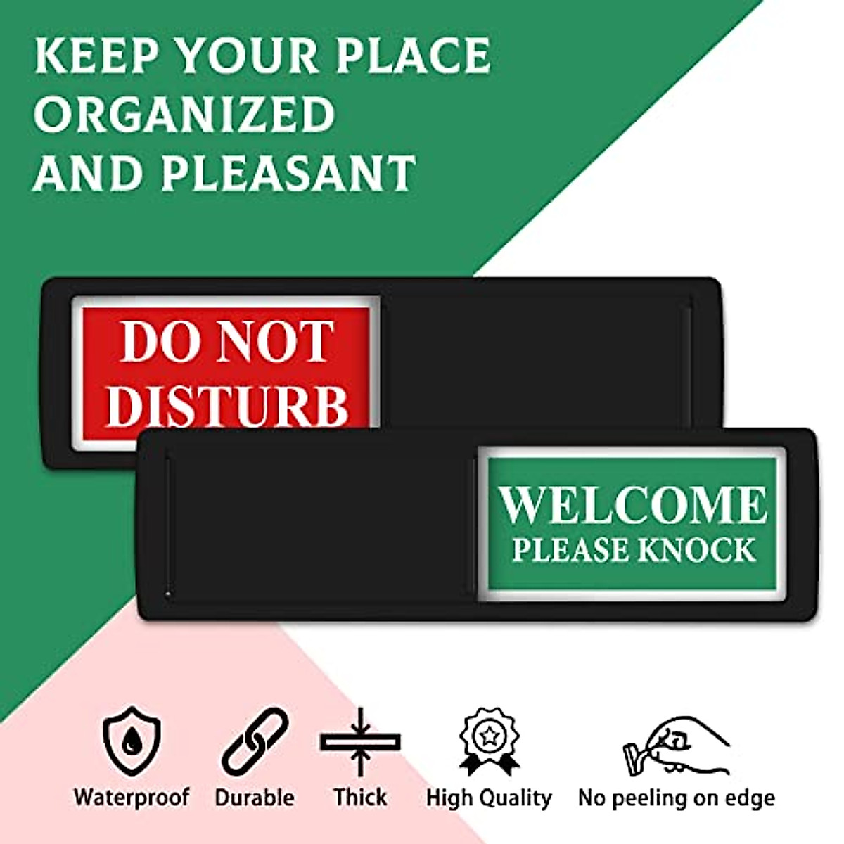 Privacy Sign - Do Not Disturb/Welcome Sign for Home Office Restroom Conference Hotel Hospital, Easy to Read Non-Scratch Magnetic Slider Door Indicator Sign with Clear, Bold & Colored Text - Black