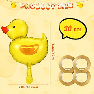 Meooeck 30 Pcs Duck Balloon Mini Duck Shape Foil Balloon Duck Birthday Decorations, Farm Animal Head Foil Balloon with 4 Rolls Gold Ribbons for Kids Birthday Baby Shower Party Decoration