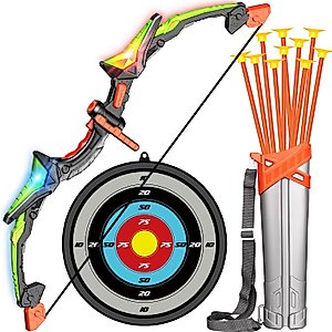 Bigdream Kids Bow and Arrow Toy Set, LED Light Up Archery Toys with 10 Suction Cups Arrows, Outdoor Indoor Shooting Games Toys for 6 7 8 9 10 11 12 Year Old Boys Grils Birthday Gifts
