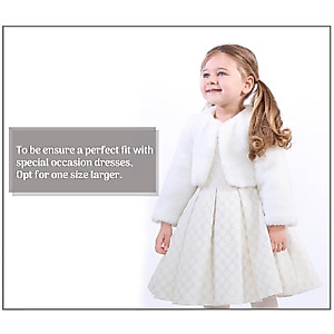 Lilax Girls Cozy Faux Fur Bolero Shrug Long Sleeve Crew Neck Dress Coat 5T White