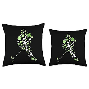 Funny Saint Patricks Day Men Women Kids Gift Store St Patricks Day Hockey Irish Boys Saint Paddy's Shamrock Throw Pillow, 18x18, Multicolor