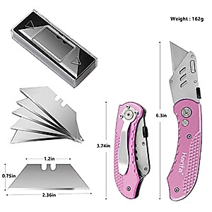 Folding Utility Knife Box Cutter Quick Change Blades, Back-lock Mechanism, Portable Belt Clip, with 5-piece Extra Blades, Purple