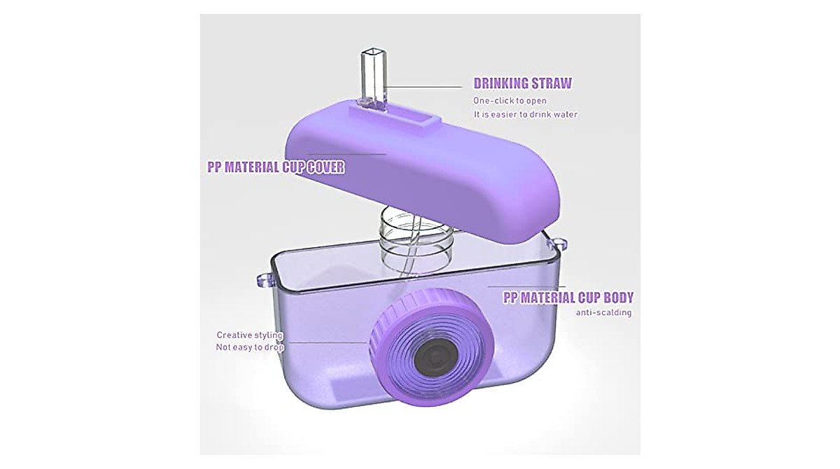 Cute Camera-Shaped Water Bottle with Straw - ORIJOYNA