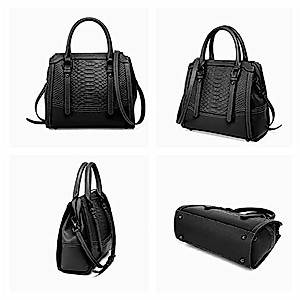 Real Leather Handbag, Genuine Leather Tote Shoulder Bag, Crossbody Purse, Designer for Women (Black)
