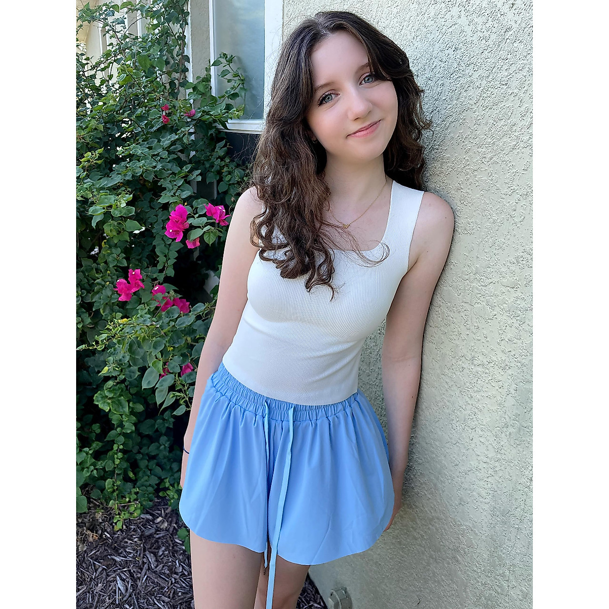 TARSE Womens 2 in 1 Flowy Workout Shorts Casual Drawstring High Waist Running Athletic Shorts Comfy Summer Skirt(Black,L)