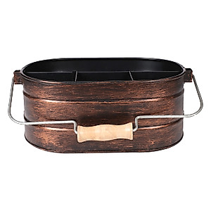 Homebia Designs Galvanized Metal Caddy with 4 Compartments, Rustic Farmhouse Kitchen Indoor Outdoor Picnic Utensil Holder, Multipurpose Storage Bin, Metal Garden Planters - 12 Inch - Copper Antique