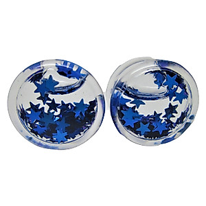 Pierced Republic Blue Star Glitter Liquid Filled Ear Plugs - Double Flared - 6 Sizes - Pair (0 Gauge (8mm))