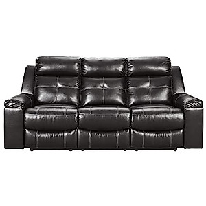 Signature Design by Ashley Kempten Faux Leather Manual Reclining Sofa with High Back and Blue LED Lighting, Black