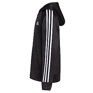 adidas Boys' Zip Front Indicator Hooded Jacket, Dark Black Heather, X-Large (18/20)