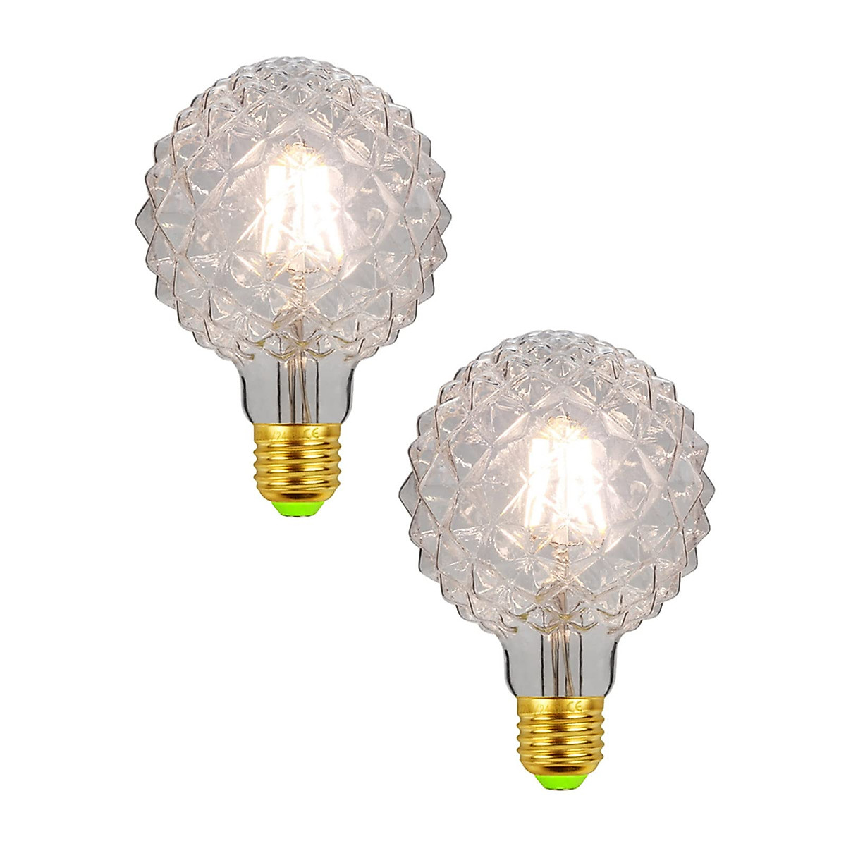 VicFlora G95 LED Pineapple Bulb Retro Edison Lamp 4W 2700K Warm White Light Not Dimmable 40W Equivalent Clear Glass Lamp, E26 Base, Suitable for Bedrooms, Restaurants, Cafes, Pack of 2