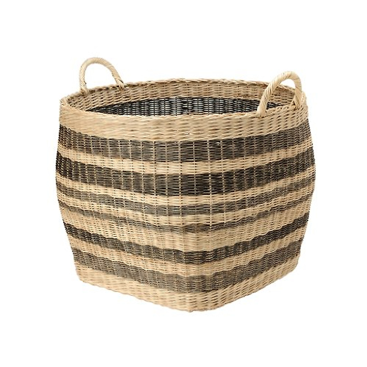 KOUBOO 1060042 Large Striped Wicker Storage Basket, 26.5" x 26.5" x 27.5", Beige/Black