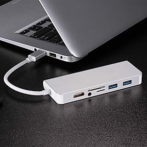 Jiali USB-C 4K Hub Converter Type-c Turn hdmi Gigabit Network Card Multi-Function Converter HDMI+RJ45+PD+Audio+USB3.02+SD+TF Eight-in-one Expansion Dock Multi-Function HUB(Silver Gray)