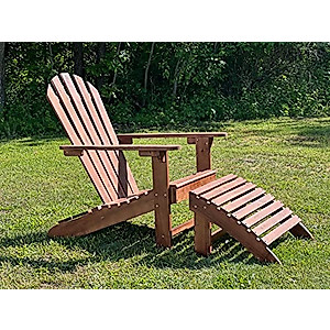 TisYourSeason Solid Acacia Wood Adirondack Lounger Chair with Footstool Ottoman Accent Furniture for Yard,Patio,Garden,Lawn w/Natural Finish