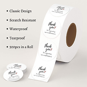 Mobiusea Party Thank You Stickers Roll | Thank You for Supporting Our Small Business |1.5 inch | Waterproof | 500 Labels for Packaging, Mailer Seal Stickers | Black and White Design