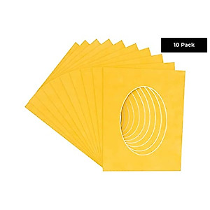 CountryArtHouse Bright Yellow Acid Free 7x9 Oval Picture Frame Mat with White Core Bevel Cut for 5x6 Pictures - Fits 7x9 Frame - Pack of 10 Matboard Show Kits with Acid Free Backings & Clear Bags