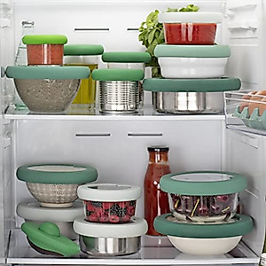 Food Huggers Replacement Lids for Glass Storage Containers Silicone & Glass Lids that Don’t Crack | Fits Round Container Brands & Bowls | 100% Plastic Free | 4 Lid Set (XS,S,M,L), Gradual Green