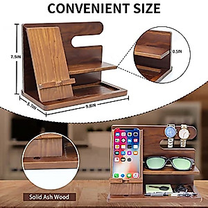 M-Birfimin Gifts for Men,Wood Phone Docking Station Nightstand Organizer Gifts for Boyfriend Husband Dad Brother Son,Gifts for Him,Watch Holder Wallet Station,Personalized Birthday Gift