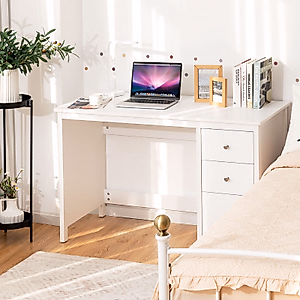 Tangkula White Desk with Drawers, Modern Home Office Computer Desk with Storage Drawers & Spacious Desktop, Compact Writing Study Desk Laptop Desk for Bedroom, Multipurpose Workstation