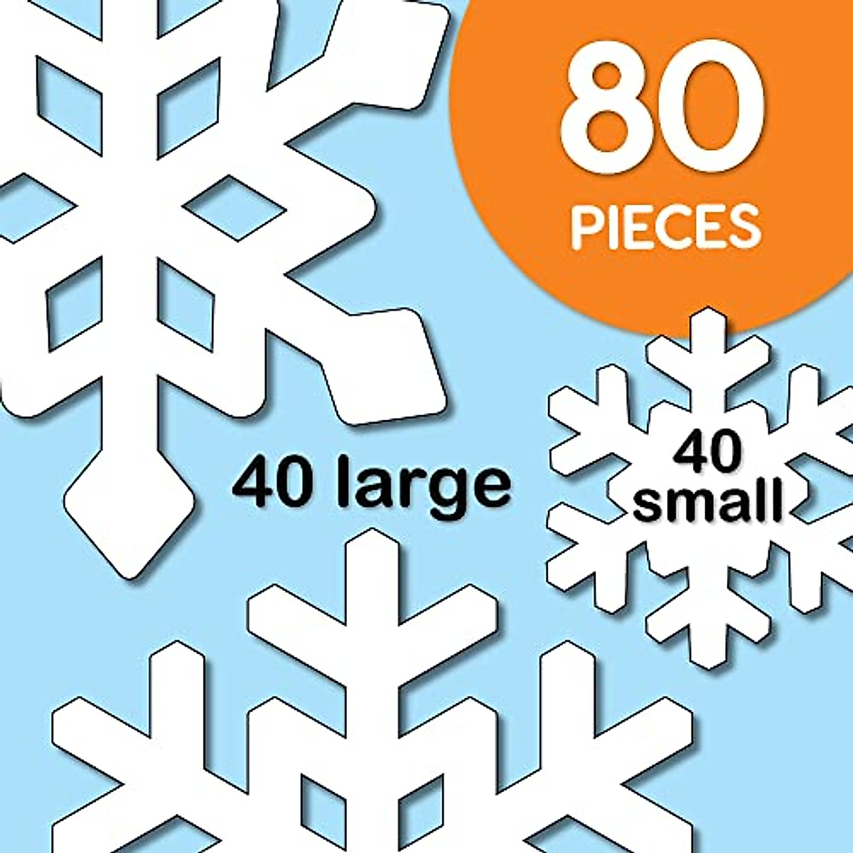FreshCut Crafts | 80 Pieces Snowflake Paper Cutouts with IDEA Guide, 2-Sided US Made Card Stock Punch Out White Snowflakes for Bulletin Boards, Classroom Decor, and Winter Crafts
