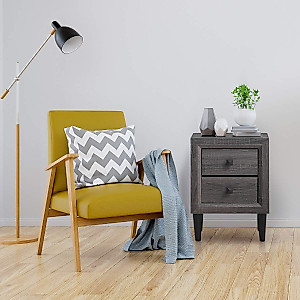 Giantex Nightstand with Drawer, Fully-Assembled 2-Drawer Bedside Tables with Solid Wood Legs for Bedroom, Modern Night Stand Side Table for Small Space Living Room, Grey