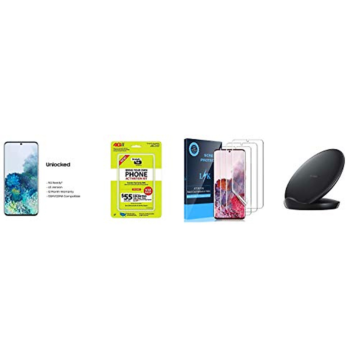 Straight Talk Samsung Galaxy S20 5G Cloud Blue 128Gb SM-G981ULBAXAA Sim Card Kit Plus an Installed LK Screen Protector and A Samsung Wireless Charging Pad Bundle