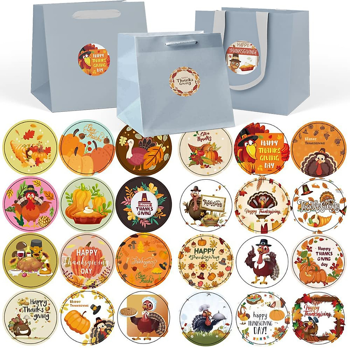 Thanksgiving Turkey Gift Stickers Round Envelope Seal Label Stickers Self-Adhesive Pumpkin Happy Thanksgiving Day Stickers for Card Candy Bag Box Decoration Party Favors Class Rewards 96 Pieces