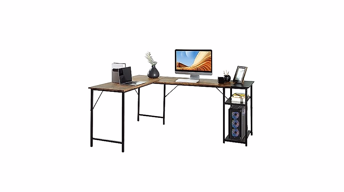 FurnitureR L-Shaped Home Office Desk 66 inches for Small Spaces