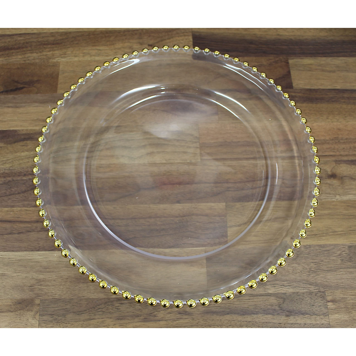 Ms Lovely Clear Glass Charger 12.6 Inch Dinner Plate With Beaded Rim - Set of 4 - Gold