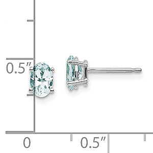 14K White Gold Oval Blue Aquamarine Studs Gemstone Earrings March Birthstone Jewelry