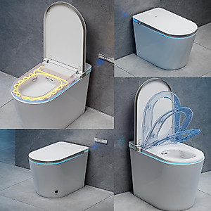 BONSAM Smart Toilet with Auto Open/Close Lid, Modern Tankless Toilet with Bidet Built In, One Piece Toilet with Auto Deodorization, Foot Sensor Operation, Remote Control
