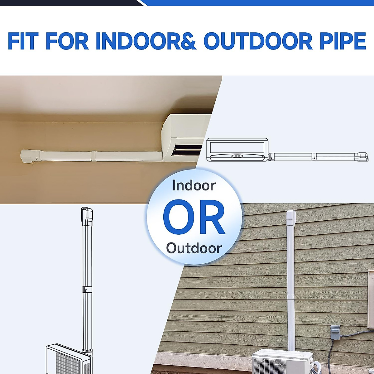 Cestluck 3'' 7.5 Ft Mini Split Line Set Cover, PVC & PP Line Cover Set Universal for Mini Split AC & Central AC