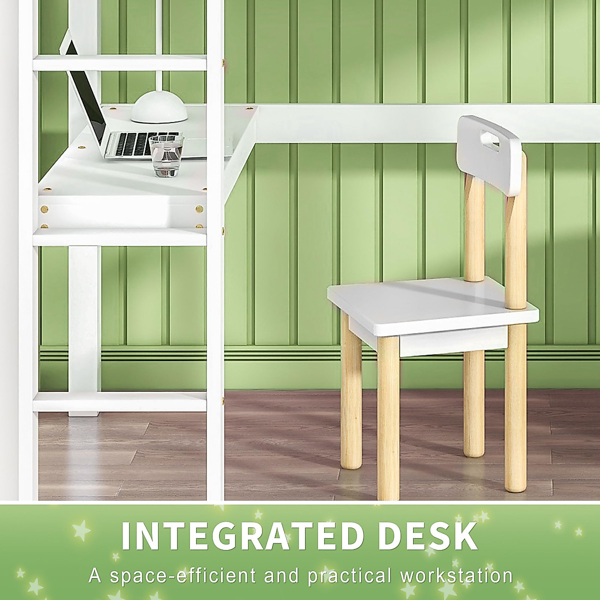 LifeSky Twin Size Loft Bed - Heavy Duty Loft Beds with Built-in Desk and Stairs - Wood Lofted Bed Frame with Ladder for Boys Girls Teens Kids Bedroom White