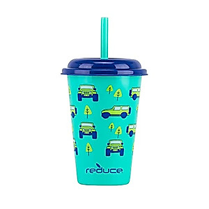 Reduce GoGo's 12 oz Cup Set, 5 Pack – Plastic Cups with Straws and Lids – Dishwasher Safe, BPA Free – 5 Fun Designs, Wild