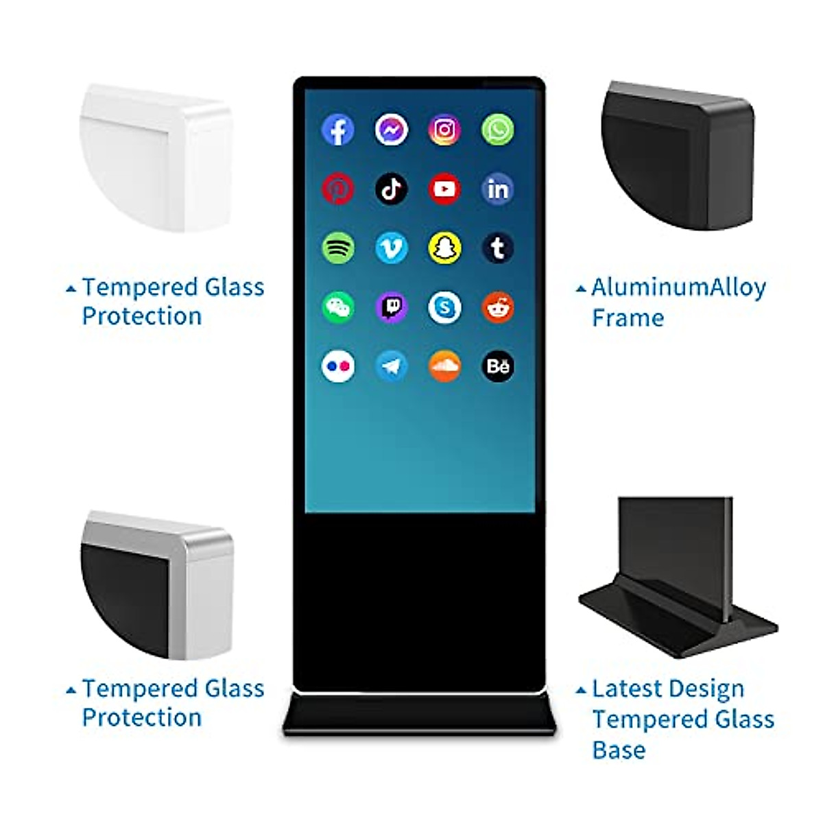 Canlarriz 55 Inch Floor Standing LCD Digital Signage, IR Touch Screen Kiosks 4K UHD, Android 9.0 OS 2+16G Black WiFi Display Advertising Player