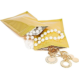 100 Pieces Resealable Smell Proof Bags Foil Pouch Bags, Flat Reclosable Bags for Daily Life or Party Supplies, Gold 3" x 4"