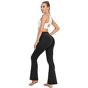 Women's V Crossover Flare Leggings with Pockets,Bootcut High Waisted Yoga Pants Tummy Control Workout Leggings,Black,M