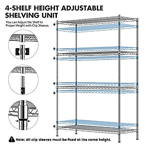 Leteuke Wire Shelving Unit with Wheels, NSF Certified 4 Tier Adjustable Storage Shelves 48"×18"×72", 2400LBS Heavy Duty Shelving Commercial Grade Metal Storage Utility Rack for Kitchen Garage, Chrome