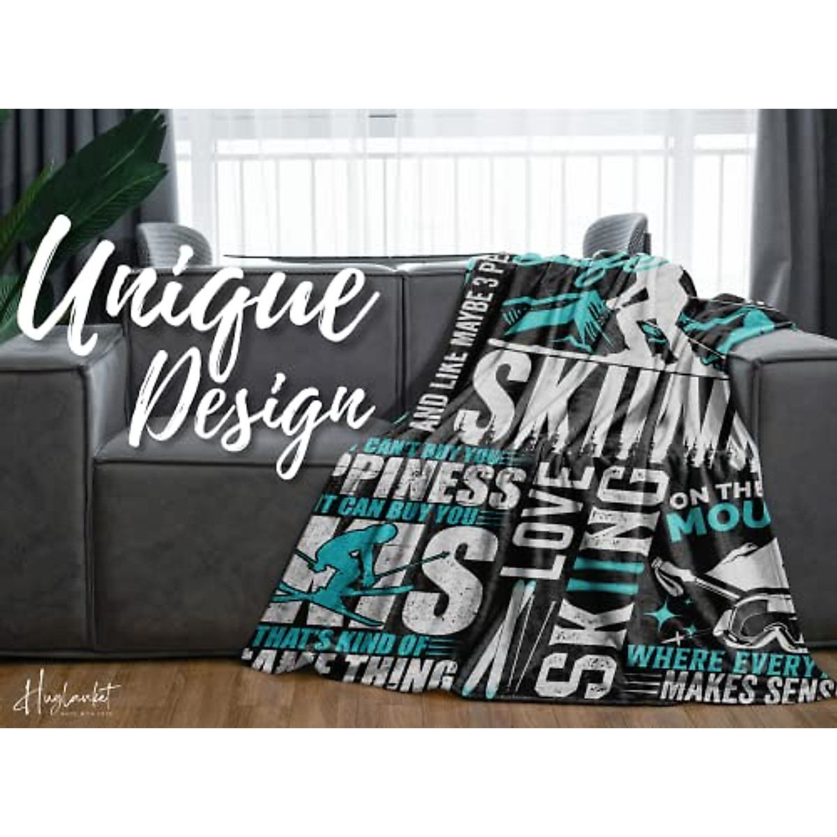Huglanket Ski Blanket, Best Gifts for Skiers Unique Ski Design, Throw Blanket Gifts for The Coolest Skier, Flannel Plush Blankets - Quotes About Ski - 50"x 65"