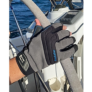 Marine Gear Sailing Gloves (Large) - 3-Finger Dexterity Sailing Gear with Better Grip, Neoprene and Padded Knuckles, Reinforced Pressure Points