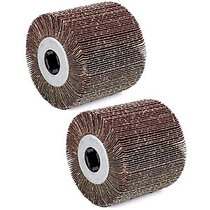 QWORK Flap Sanding Wheel, 2 Pack Wire Drawing Polishing Wheel, Aluminum Oxide Drum Burnishing Brush, 4.5" x 4" with 3/4"-4 Keyway (60 grit), Remove Rust/Weld Burr/Grinding