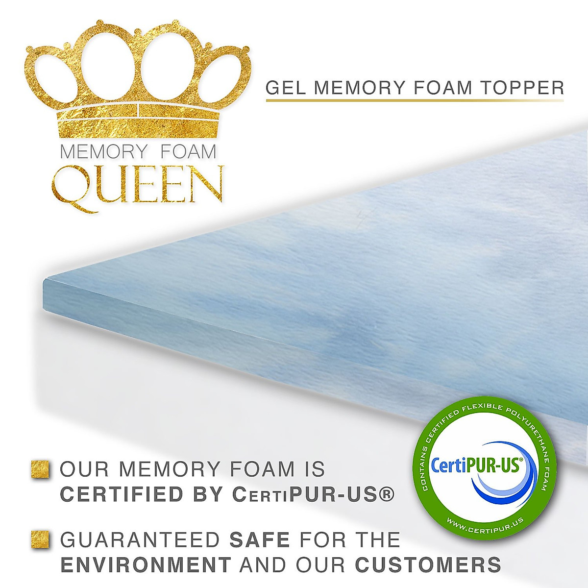 MFQ - Gel Memory Foam Mattress Topper King Size Bed Pad - Made in The USA - 2 Inch Gel Mattress Topper King Size for Extra Padding - Extra Soft and Comfy Gel Infused Toppers