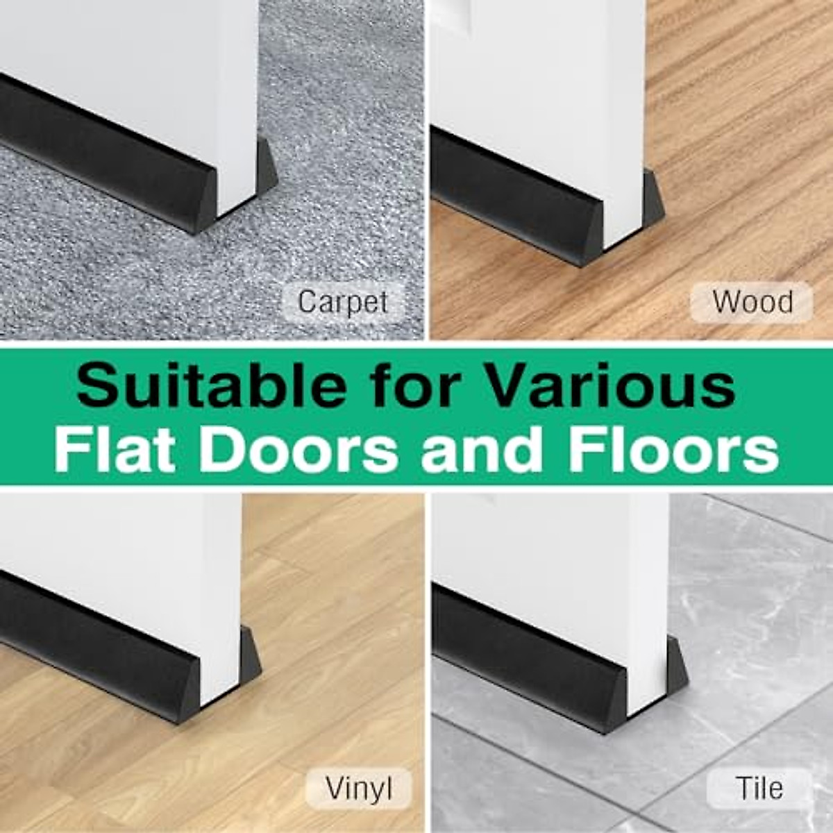 Lewondr Door Draft Stopper 36 Inch Waterproof Under Door Draft Noise Blocker Soundproof Cuttable Trapezoid Strong Adhesive Weather Stripping Door Seal Under Door for Reduce Dust Air Door Sweep, Black