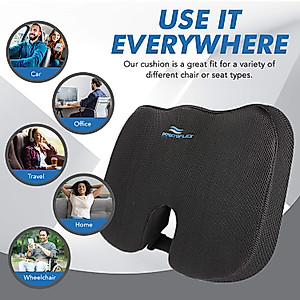 DEFACTOFLEX Seat Cushion for Office Chair with Adjustable Strap - High Density Memory Foam - Comfortable Coccyx, Tailbone and Sciatica Pillow for Office Chair, Wheelchair, Car Seats