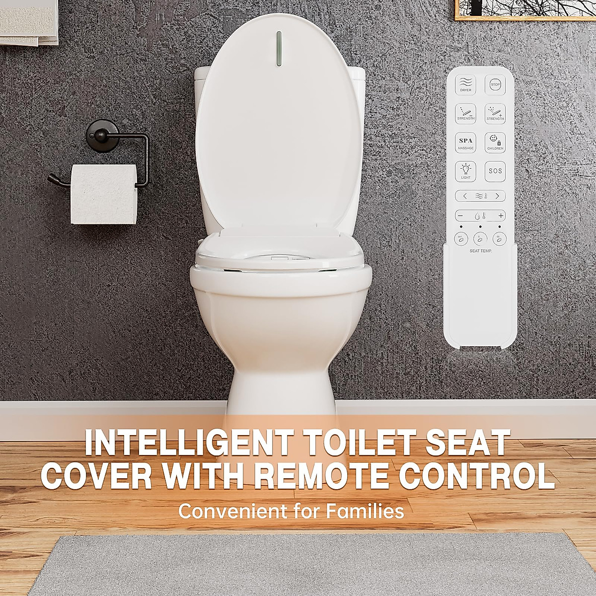 Electric Bidet Smart Toilet Seats with Istant Warm Water, Air Dryer, Nightlight, Remote Control, ELONGATED and Cotton White