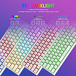 FELICON 2.4G Wireless Mini Gaming Keyboard and Mouse Combo, RGB Backlit TKL Mechanical Feel Keyboard and 7 Color Crack Illuminate Mouse, Mouse Pad for Windows, Computer, Desktop, PC, Notebook
